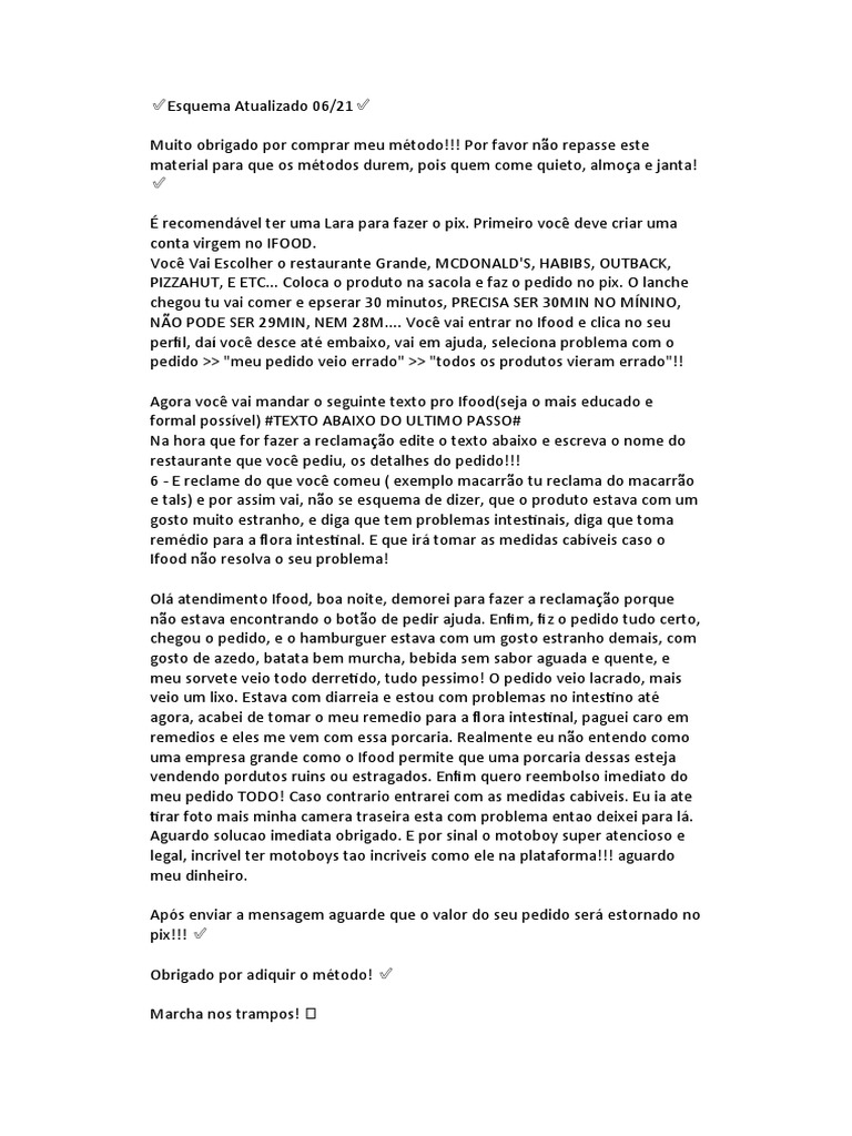 Esquema Ifood 2.0 Pix | PDF