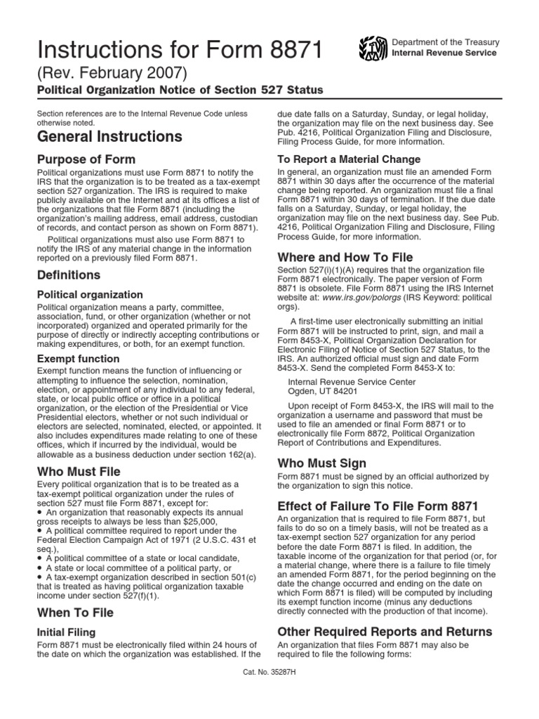 Form 8871 Instructions for Political Organizations | PDF | Internal ...