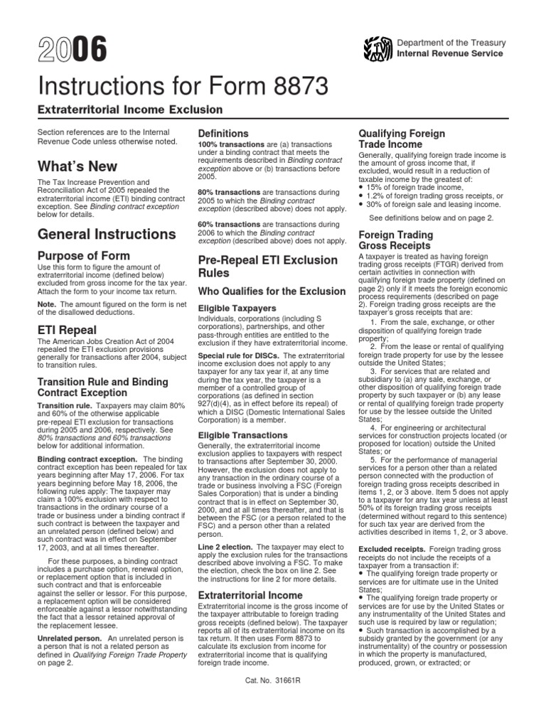 US Internal Revenue Service: I8873 | PDF | Irs Tax Forms | Taxpayer
