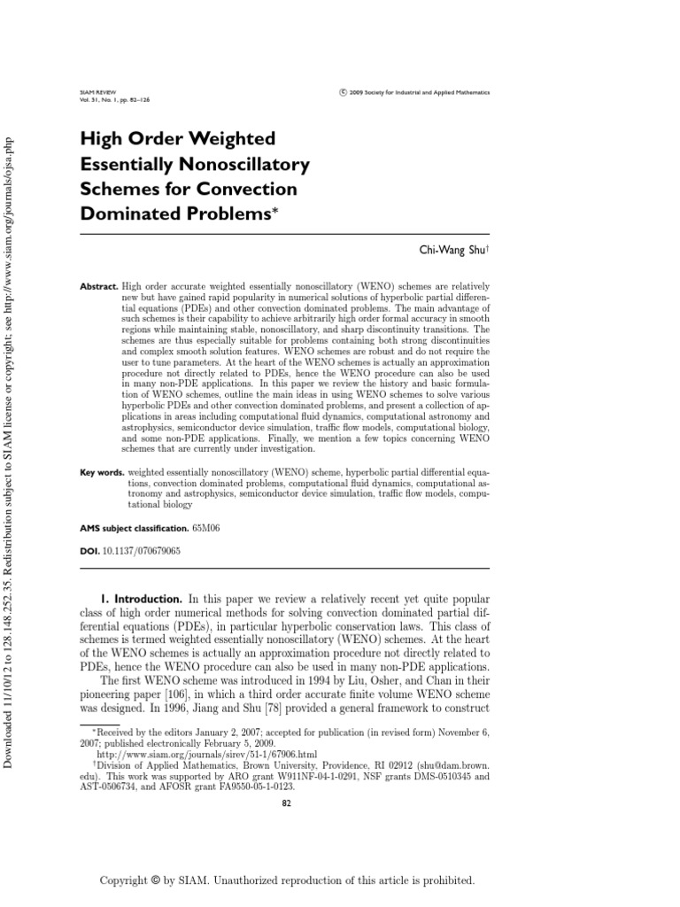 Shu Chi Wang 2009 High Order Weno Scheme For Convection Dominated Problems Siam Review