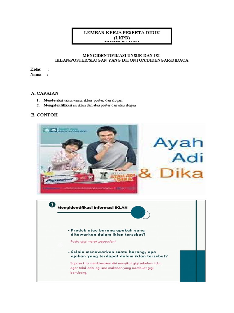 LKPD Pertemuan Ke-2 Identifikasi Iklan-Poster-Slogan | PDF