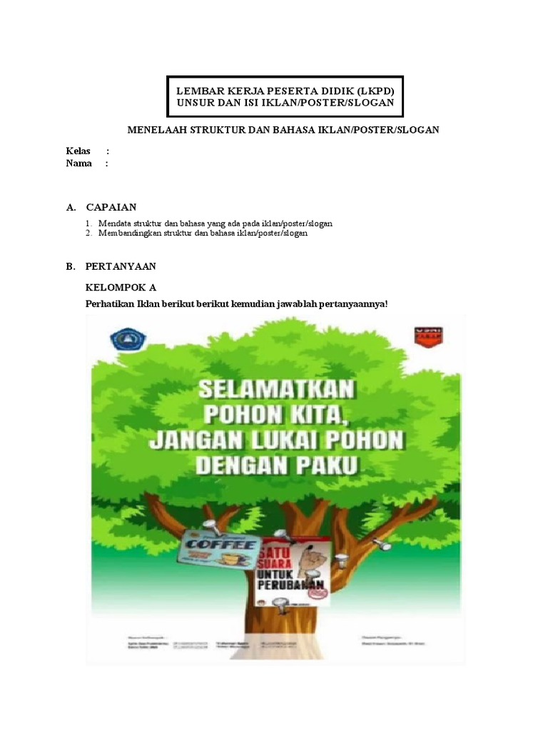LKPD Pertemuan Ke-4 Menelaah Struktur Dan Bahasa Iklan-Poster-Slogan | PDF