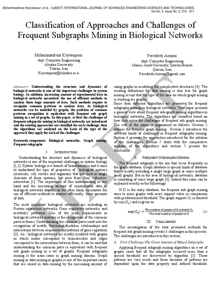 4 Ijaest Vol No4 Issue No2 Classification Of Approaches And Challenges Of Frequent Subgraphs