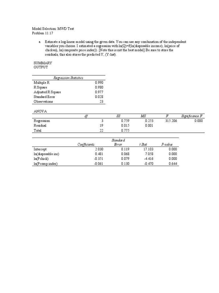 Econ231W MWD Example | PDF | Errors And Residuals | Regression Analysis