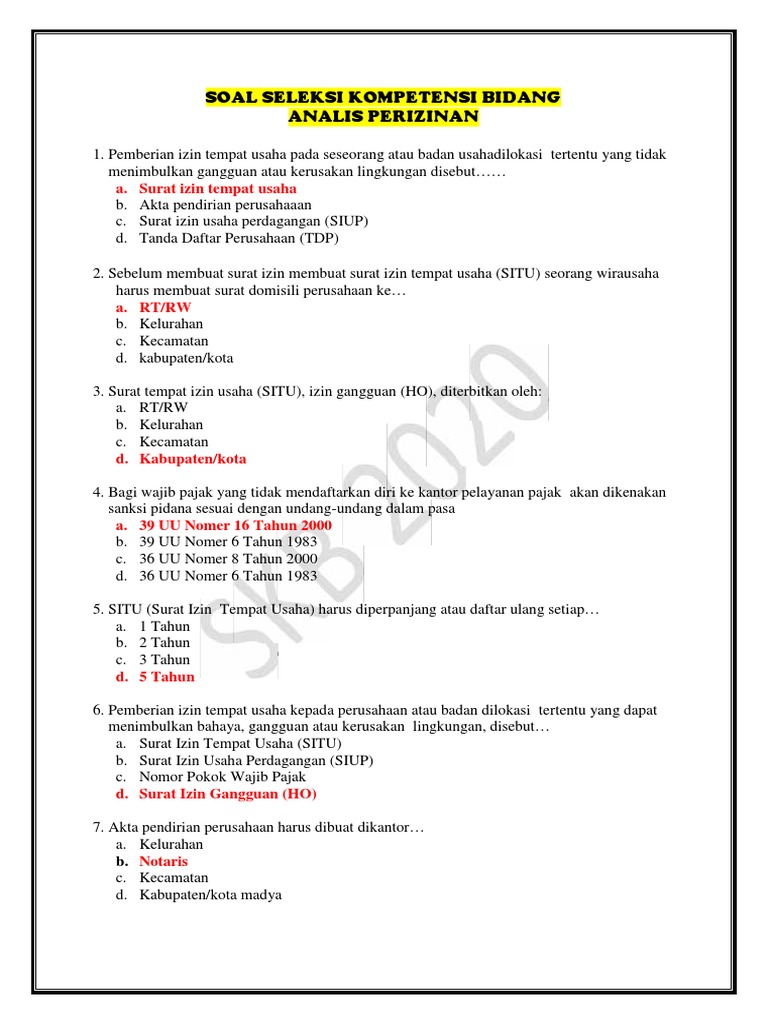 Soal SKB Perizinan | PDF