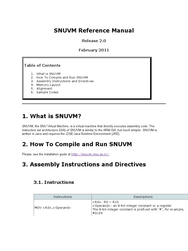 SNUVM2 Reference Manual | PDF | String (Computer Science) | Assembly Language