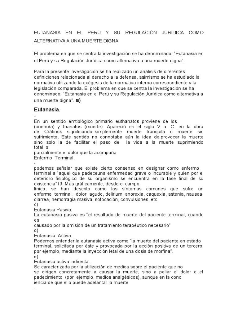 Eutanasia en Perú: Regulación y Derechos | PDF | Muerte | Ciencias de ...