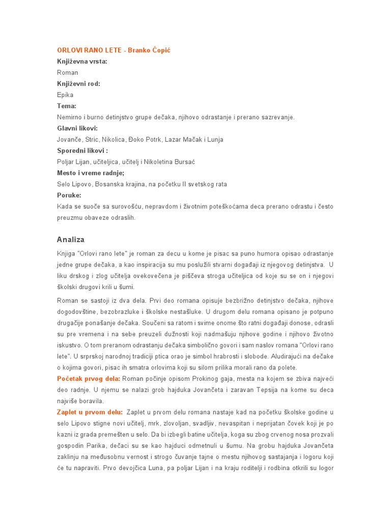 Orlovi Rano Lete | PDF