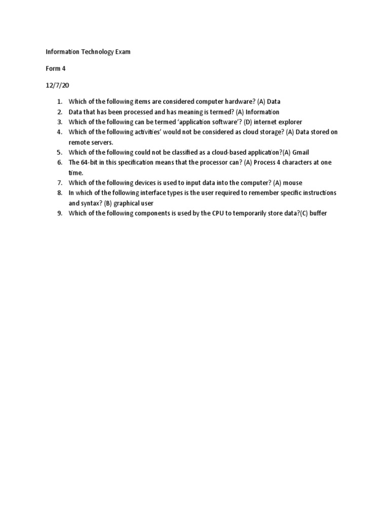 Information Technology Exam | PDF | Technology & Engineering