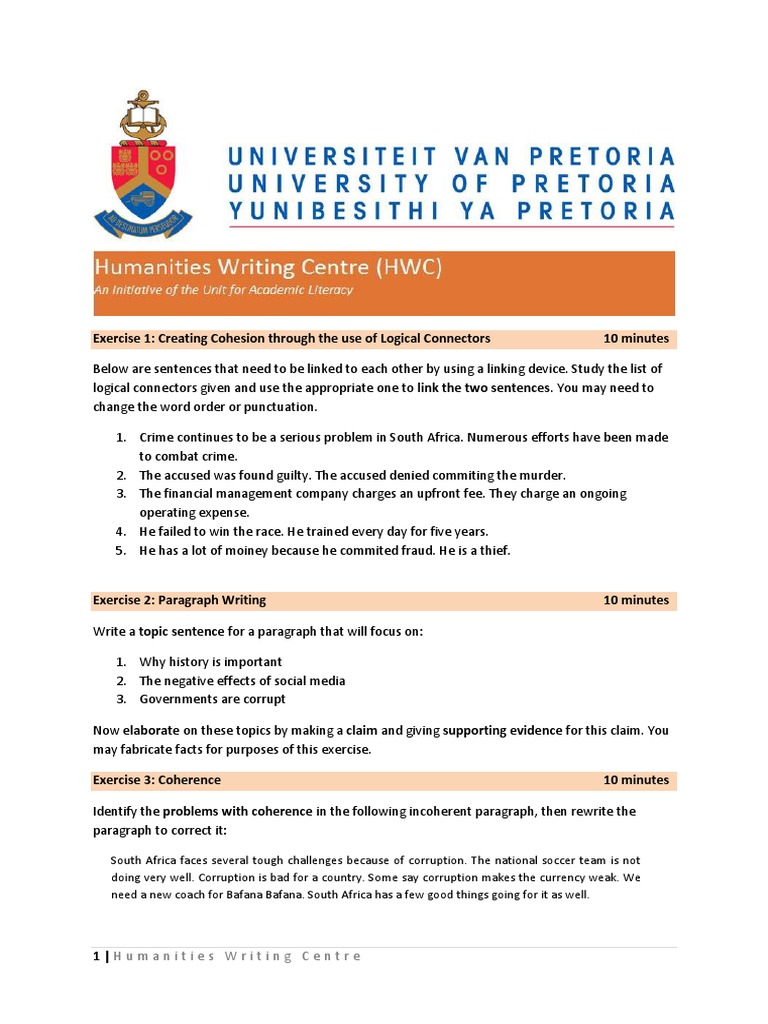 Cohesion and Coherence Exercises - zp12821 | PDF | Argument | Corruption