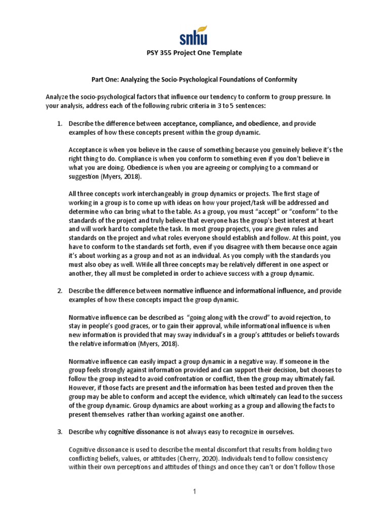 PSY 355 Project One Template | PDF | Conformity | Attitude (Psychology)
