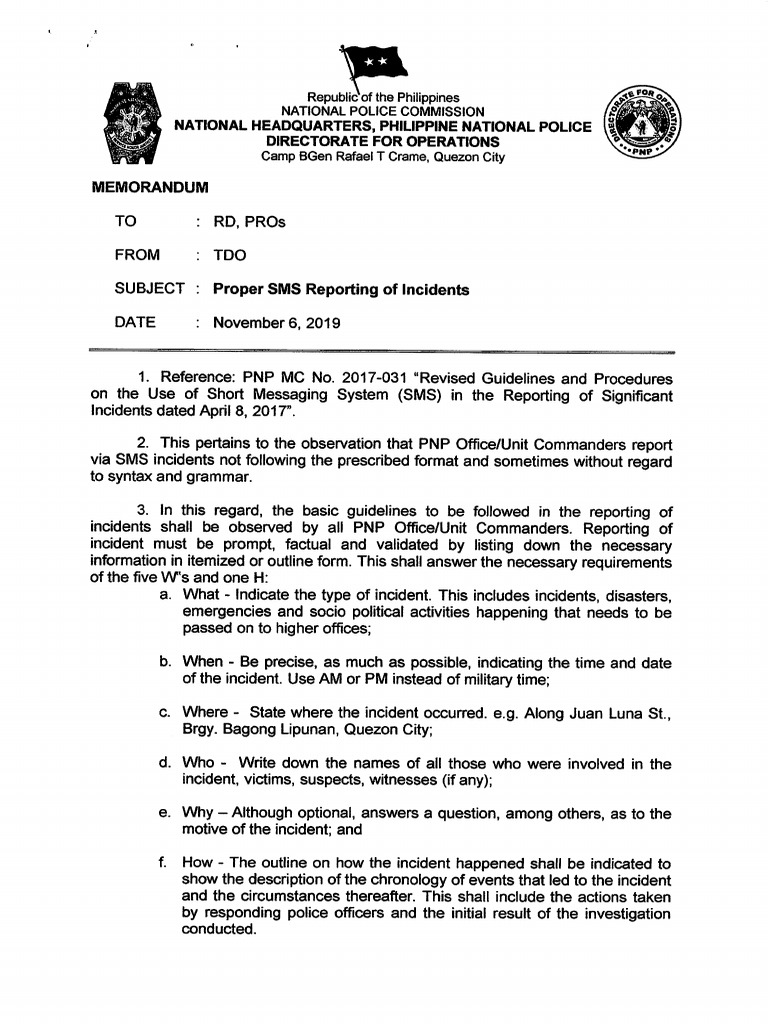 Proper SMS Reporting of Incidents | PDF