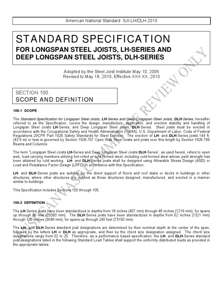 Standard Specification: For Longspan Steel Joists, Lh-Series and Deep ...