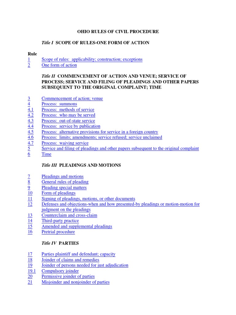 Ohio Civil Procedure Rules Overview | PDF | Deposition (Law) | Pleading
