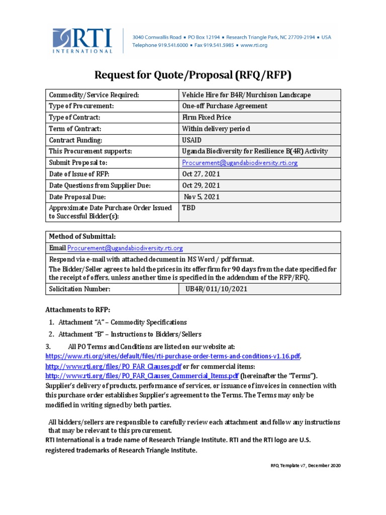 Request For Quote/Proposal (RFQ/RFP) : Method of Submittal | PDF ...