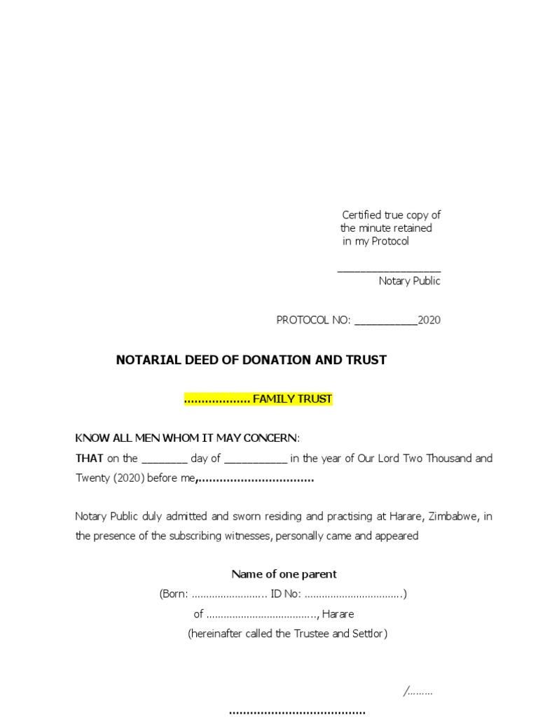 Notarial Deed of Trust-Draft | PDF | Trust Law | Trustee