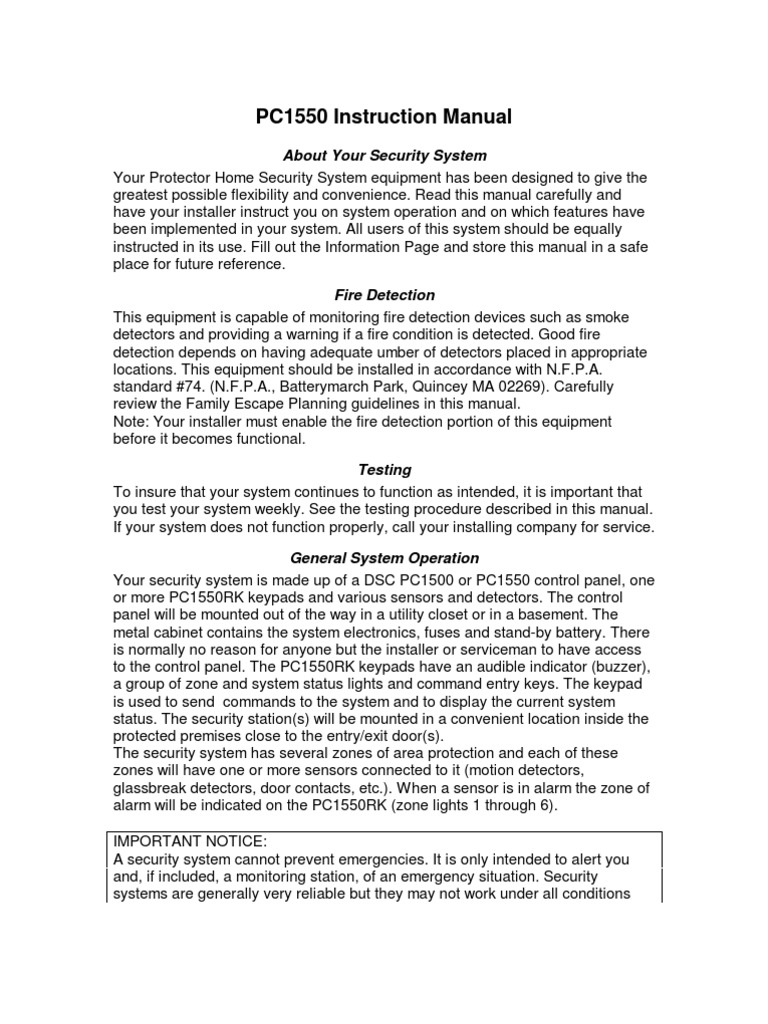 PC1550 Instruction Manual: About Your Security System | PDF | Security ...