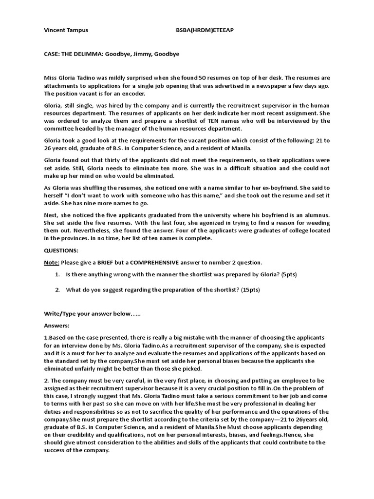 HRDM 1 Case Problem 1 | PDF | Recruitment | Cognition