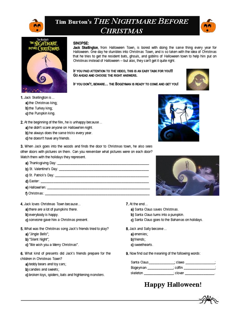 Nightmare Before Christmas Worksheet | PDF | Christmas