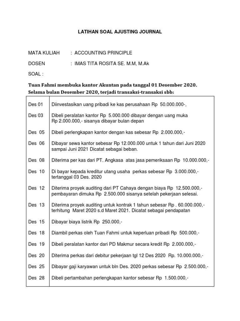 Latihan Adjusting Journal Akuntansi | PDF | Bisnis | Pengelolaan Keuangan & Uang