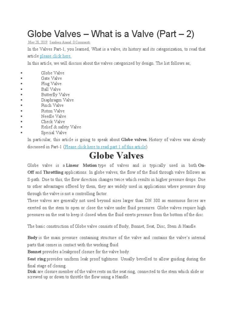 Globe Valves Explained: Types & Uses | PDF | Valve | Fluid Dynamics
