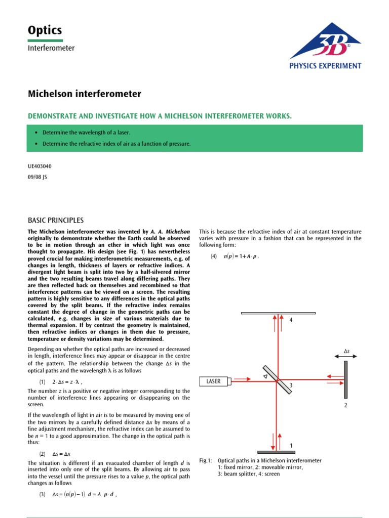 Optics: Michelson Interferometer | PDF | Interferometry | Optics