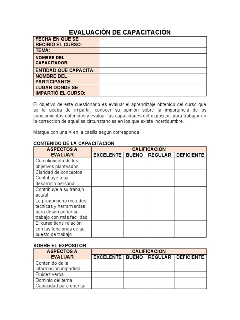 EVALUACIÓN DE CAPACITACIÓN | PDF