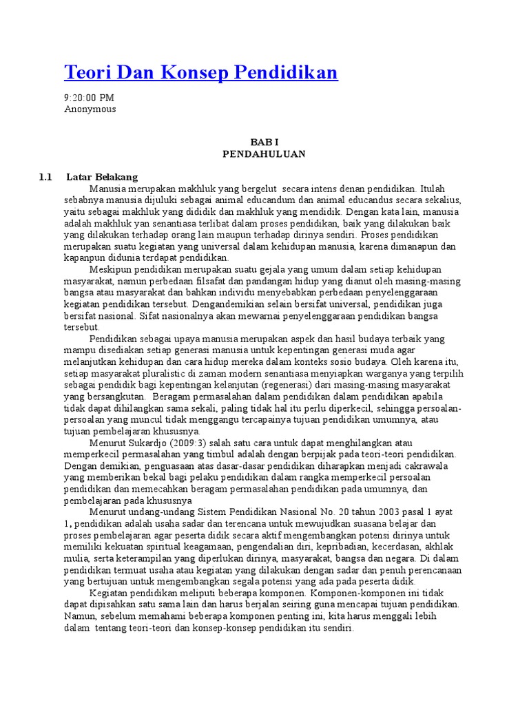 Teori Dan Konsep Pendidikan | PDF