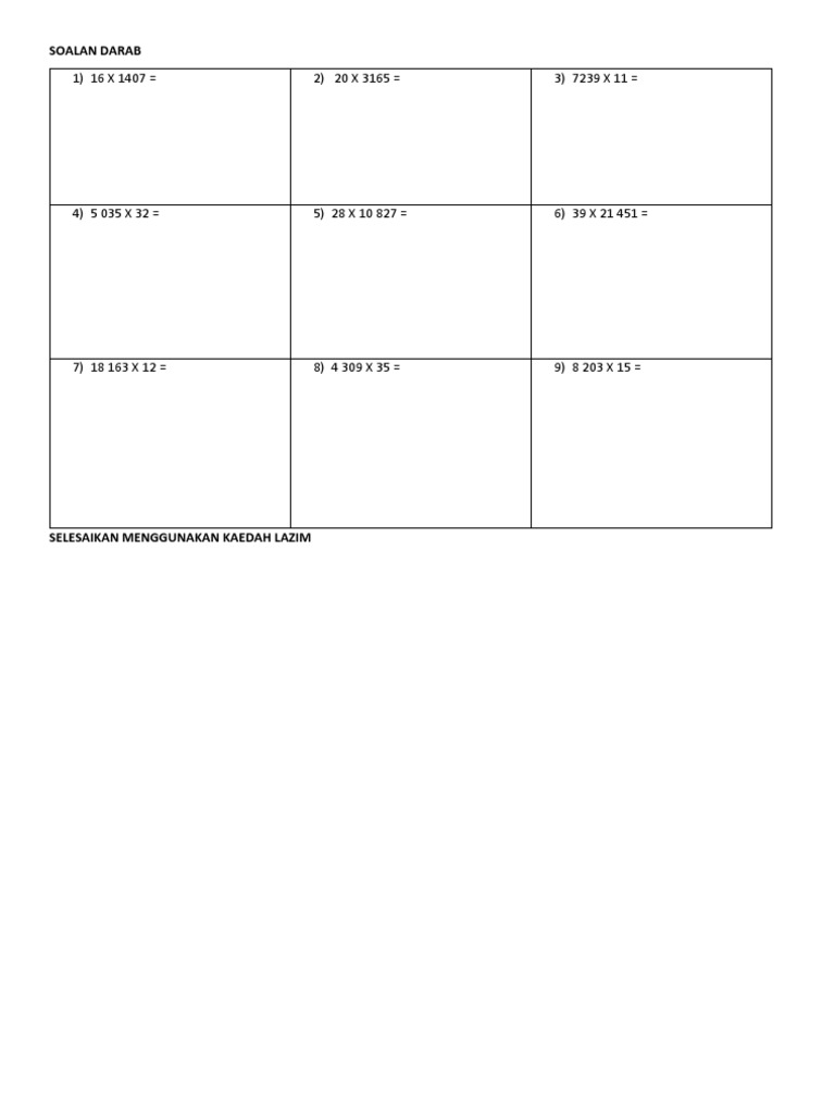 Soalan Latih Tubi Darab | PDF