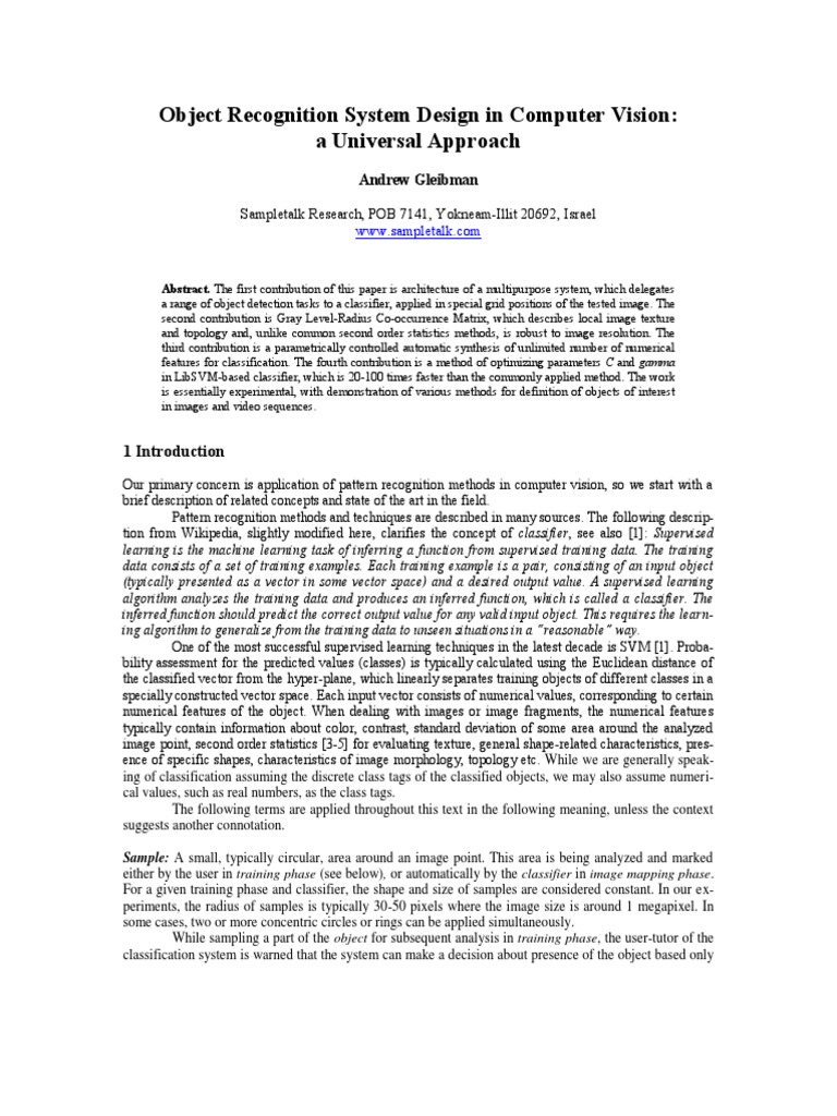 Object Recognition System Design in Computer Vision: A Universal ...