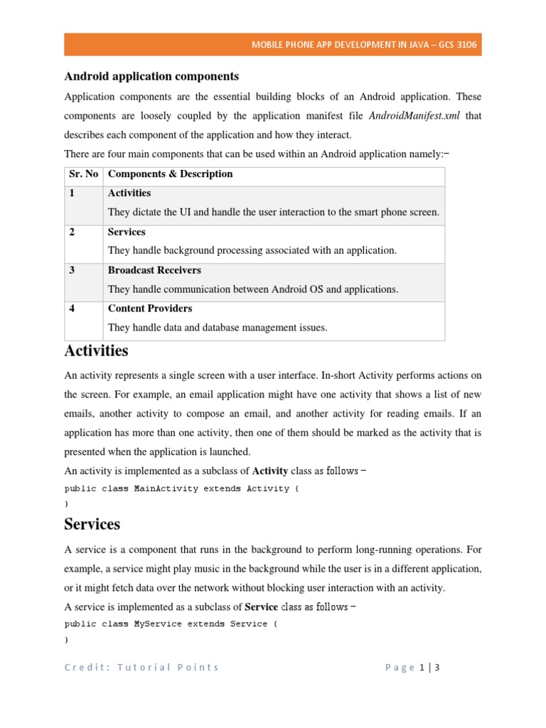 Android Application Components | PDF | Class (Computer Programming) | Android (Operating System)