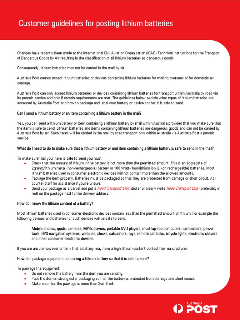 Guidelines posting lithium batteries Australia | PDF | Lithium Ion Battery