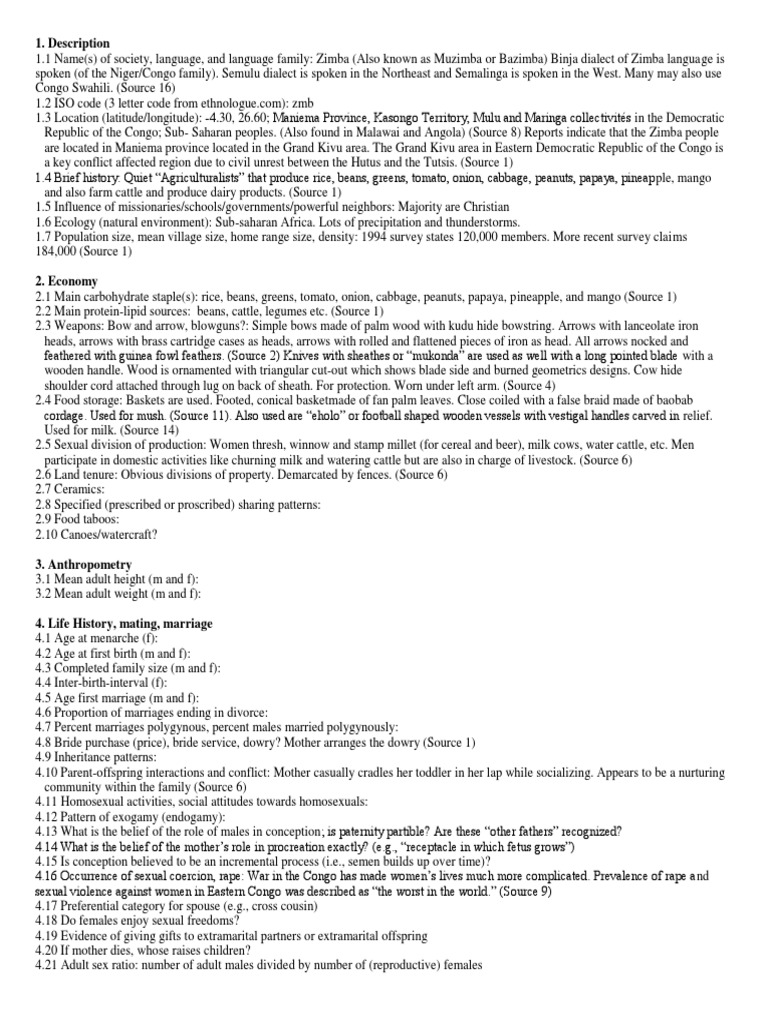 Overview of the Zimba Tribe in Congo | PDF | Marriage | Arrow