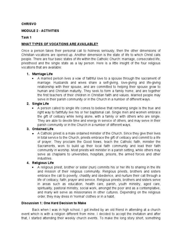 Types of Religious Vocations and States of Life | PDF | Catholic Church ...