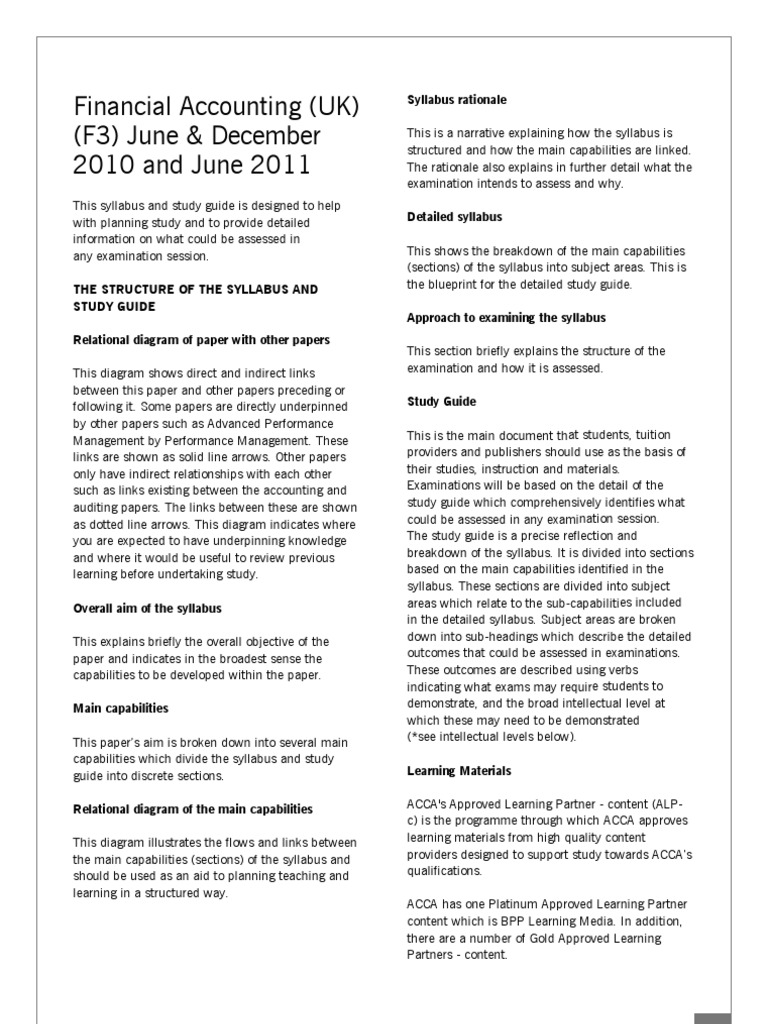 ACCA F3 Syllabus and Study Guide | PDF | Income Statement | Depreciation