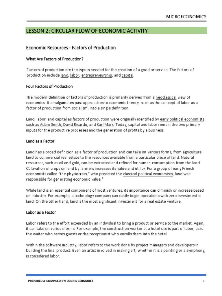 Lesson 2 Circular Flow of Economic Activity | PDF | Factors Of ...