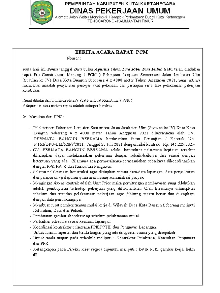 Berita Acara Rapat PCM | PDF