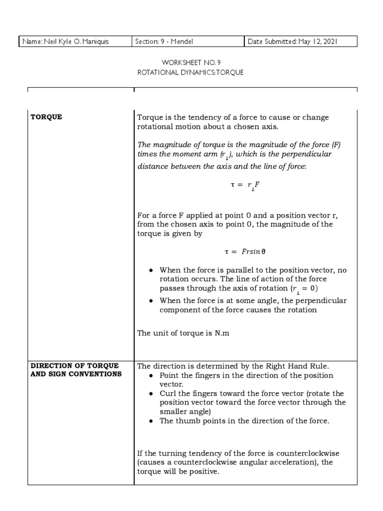 Rotational Dynamics: Torque | PDF | Torque | Rotation Around A Fixed Axis