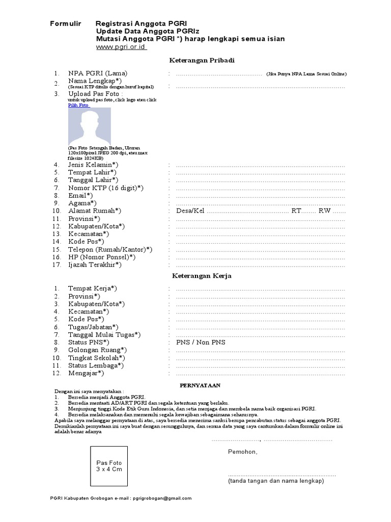 Formulir KTA PGRI - Online | PDF