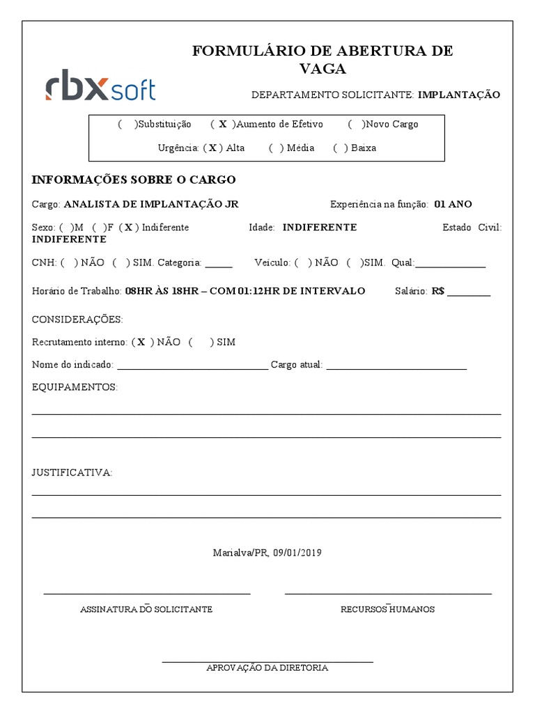 Formulario de Abertura de Vaga | PDF