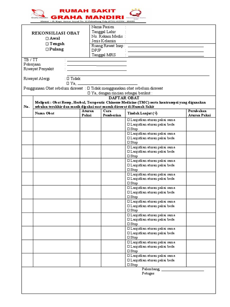 Form Rekonsiliasi Obat | PDF