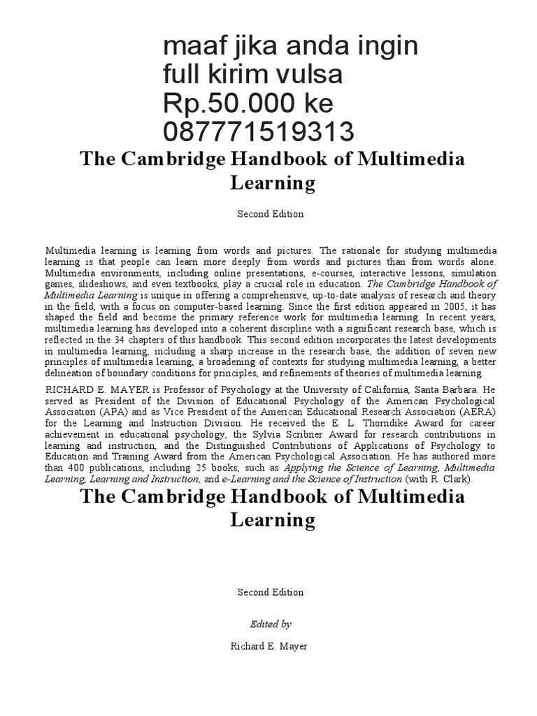 9 Multimedia - Learning Mayer Libro | PDF | Multimedia | Learning