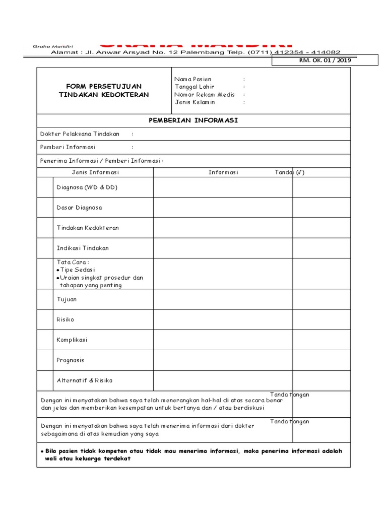 RM. OK. 01 2019 - Persetujuan Tindakan Medis | PDF | Pengembangan Diri