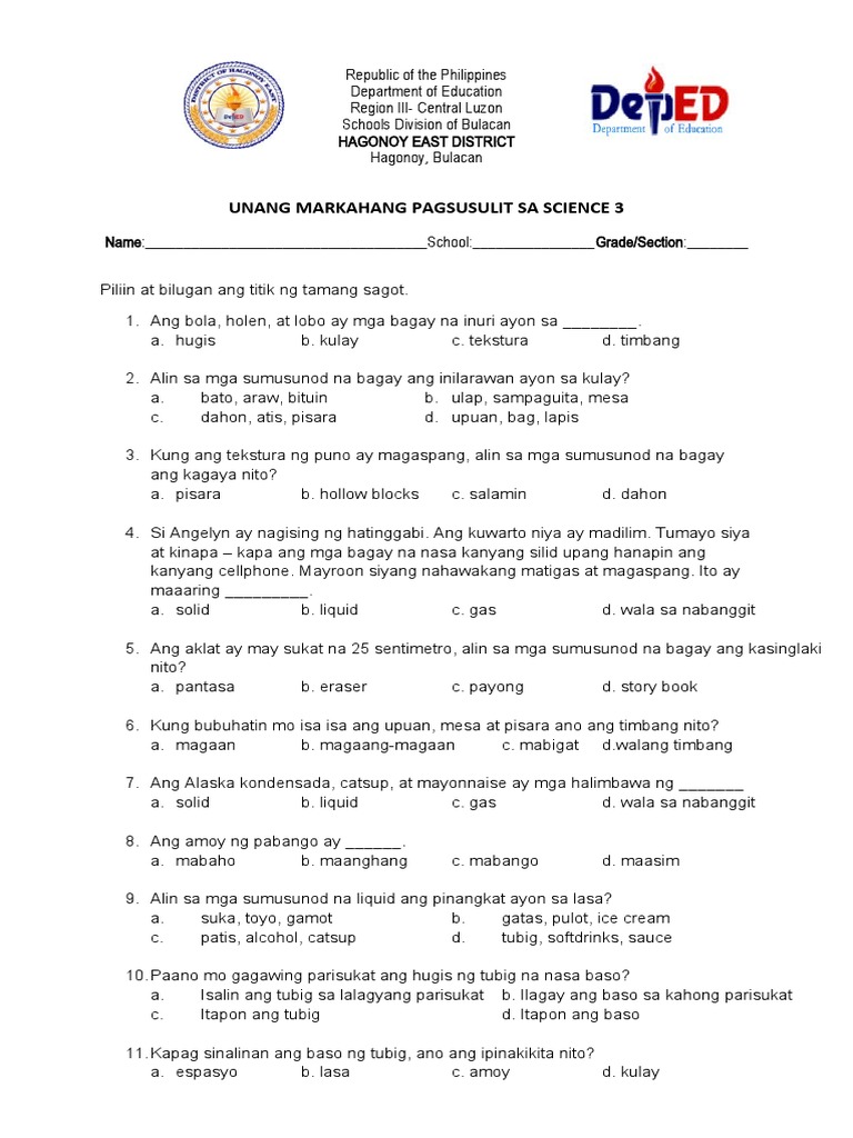 1st Periodical Test Grades 3 6 Regular | PDF