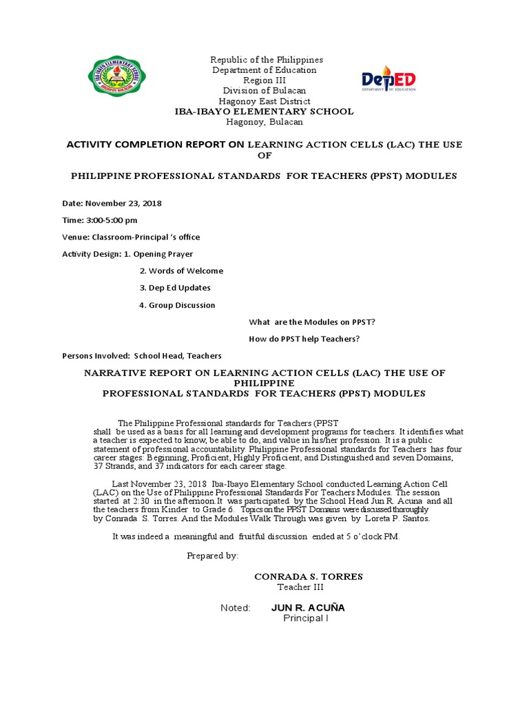 Professional Development Activity Report on the Use of Philippine ...