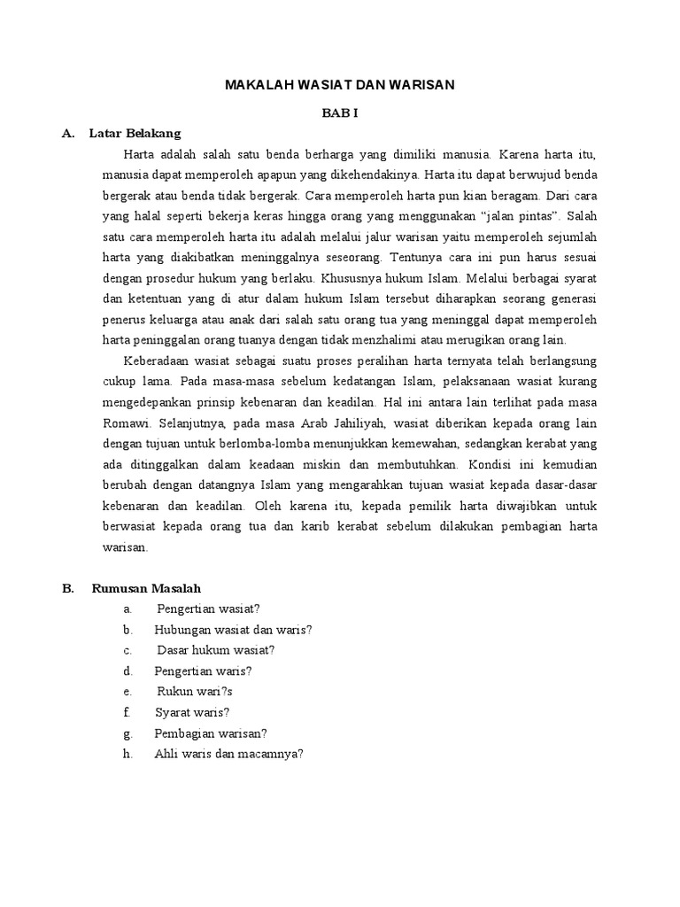 Makalah Wasiat Dan Warisan | PDF