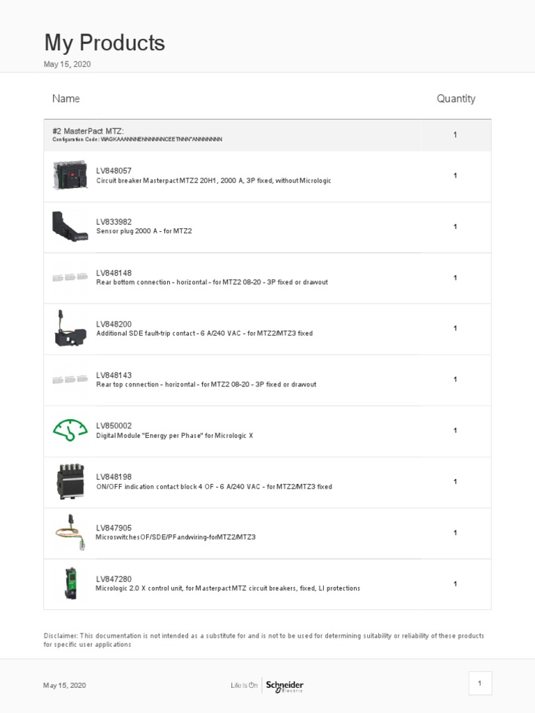 MasterPact MTZ Product List | PDF | Electric Power | Electrical Components