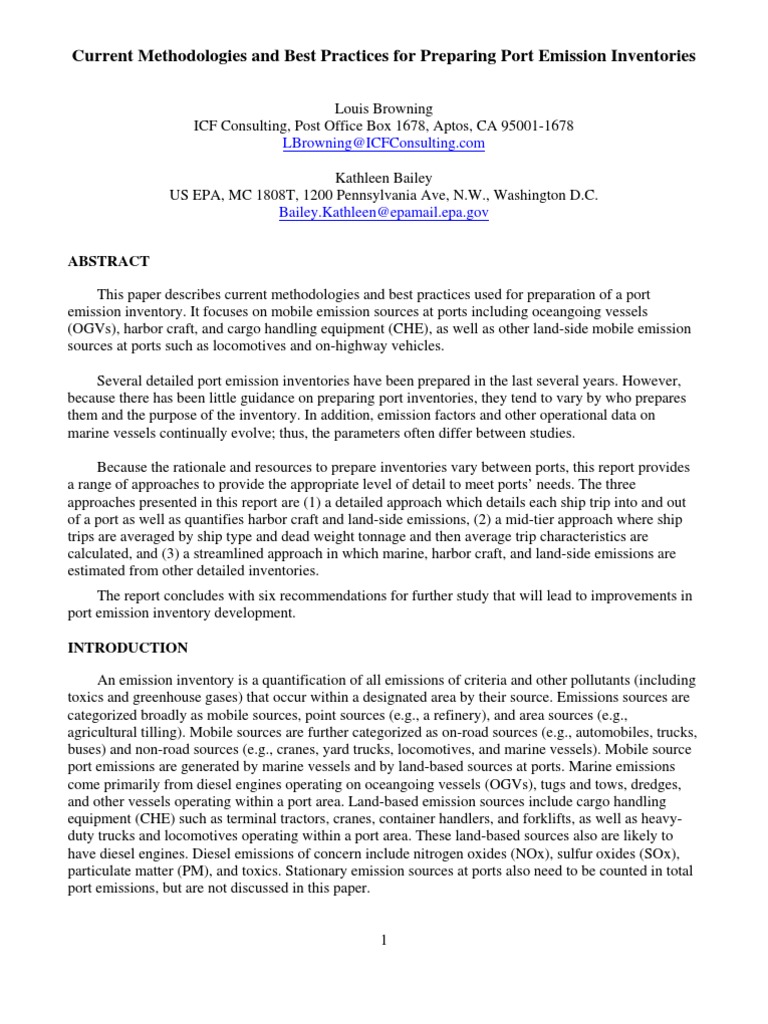 Port Emission Inventory Best Practices | PDF | Air Pollution | Marine ...