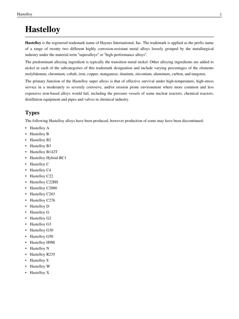 Haste Alloy | Download Free PDF | Tungsten | Alloy