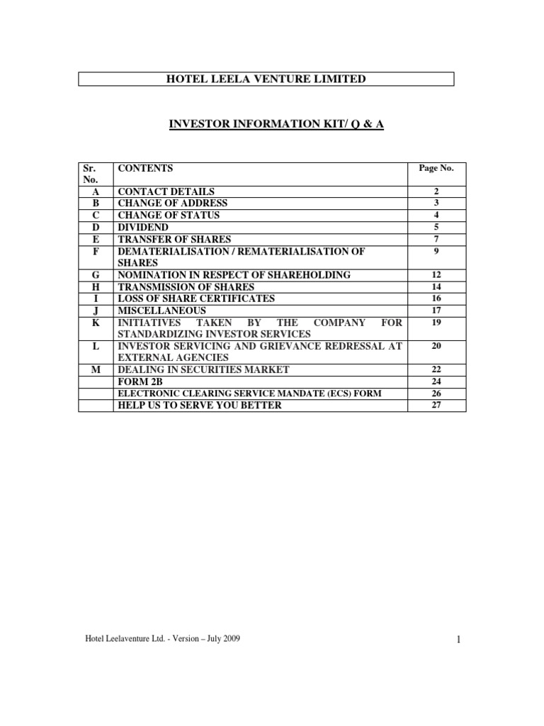 Investor Information Kit | PDF | Stocks | Financial Markets
